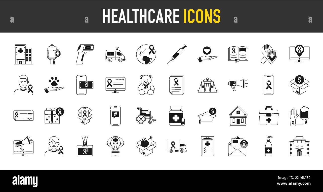 Healthcare icon set. Medical care service symbol collection of hospital ...