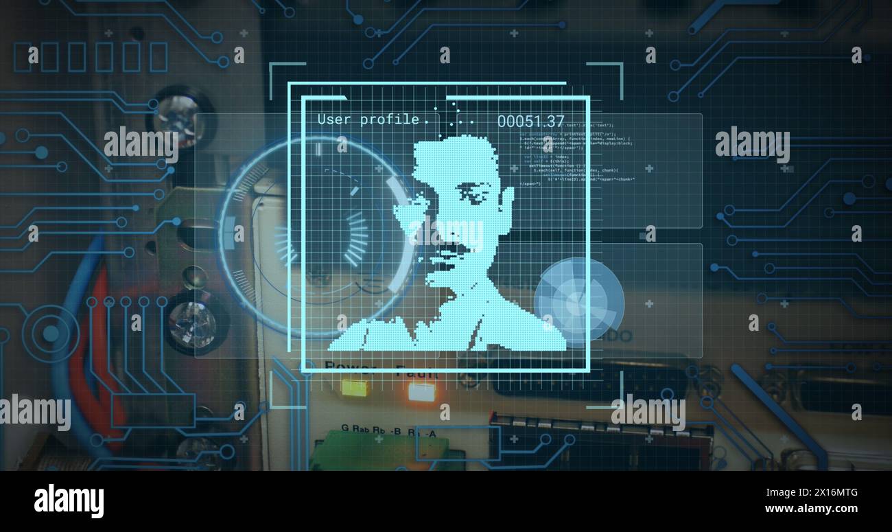 Image of digital interface with scan scoping over dark background Stock Photo - Alamy