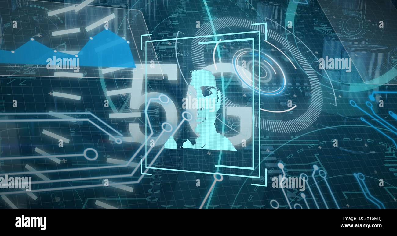 Image of digital interface with scan scoping over dark background Stock Photo - Alamy