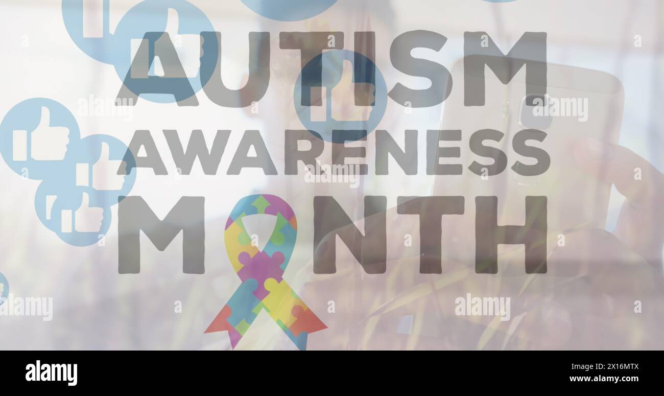 Image of autism awareness month text over media icons Stock Photo - Alamy