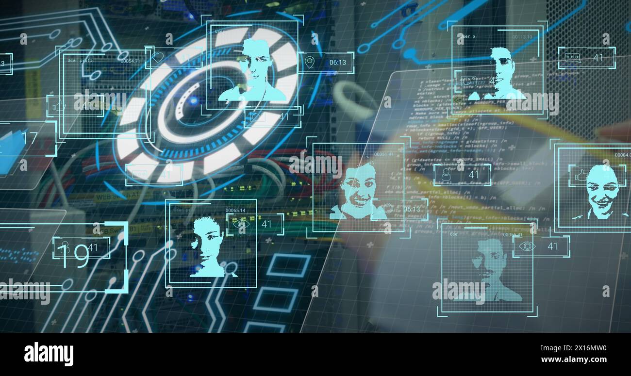 Image of digital interface with scan scoping over dark background Stock Photo - Alamy