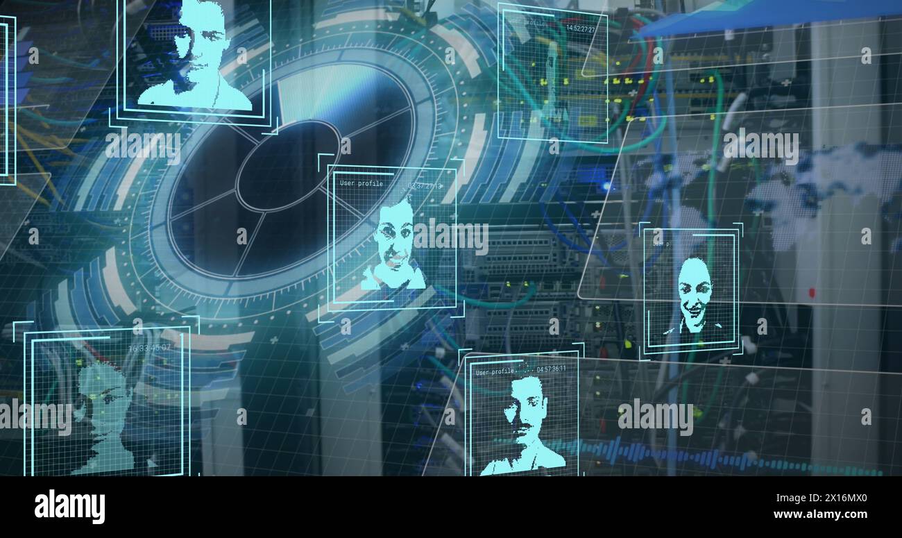 Image of digital interface with scan scoping over black background Stock Photo - Alamy