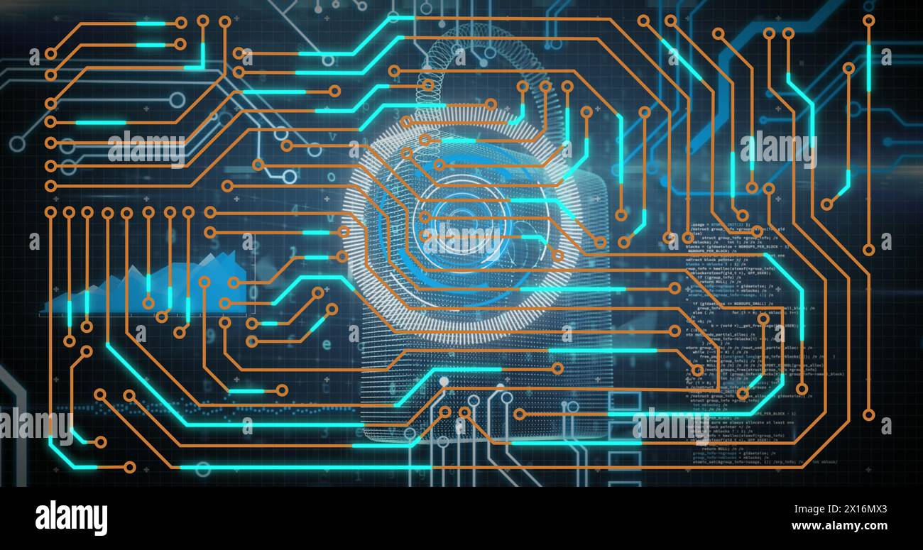 Image of digital interface with scan scoping over black background Stock Photo - Alamy