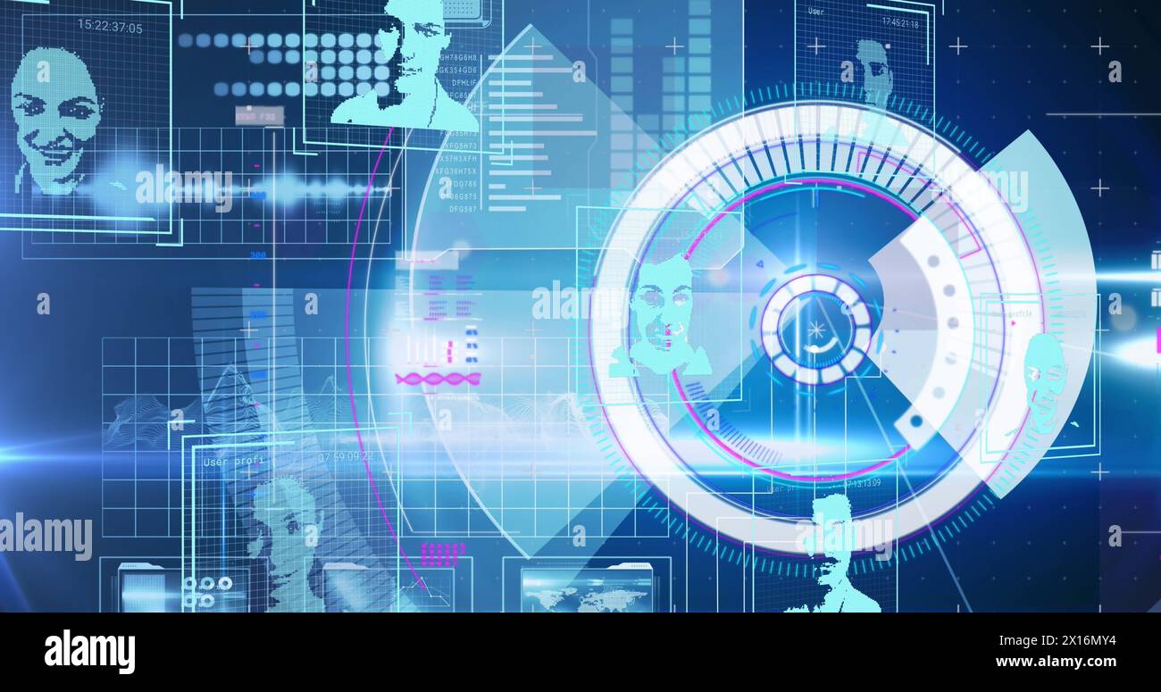 Image of digital interface with scan scoping over dark background Stock Photo - Alamy