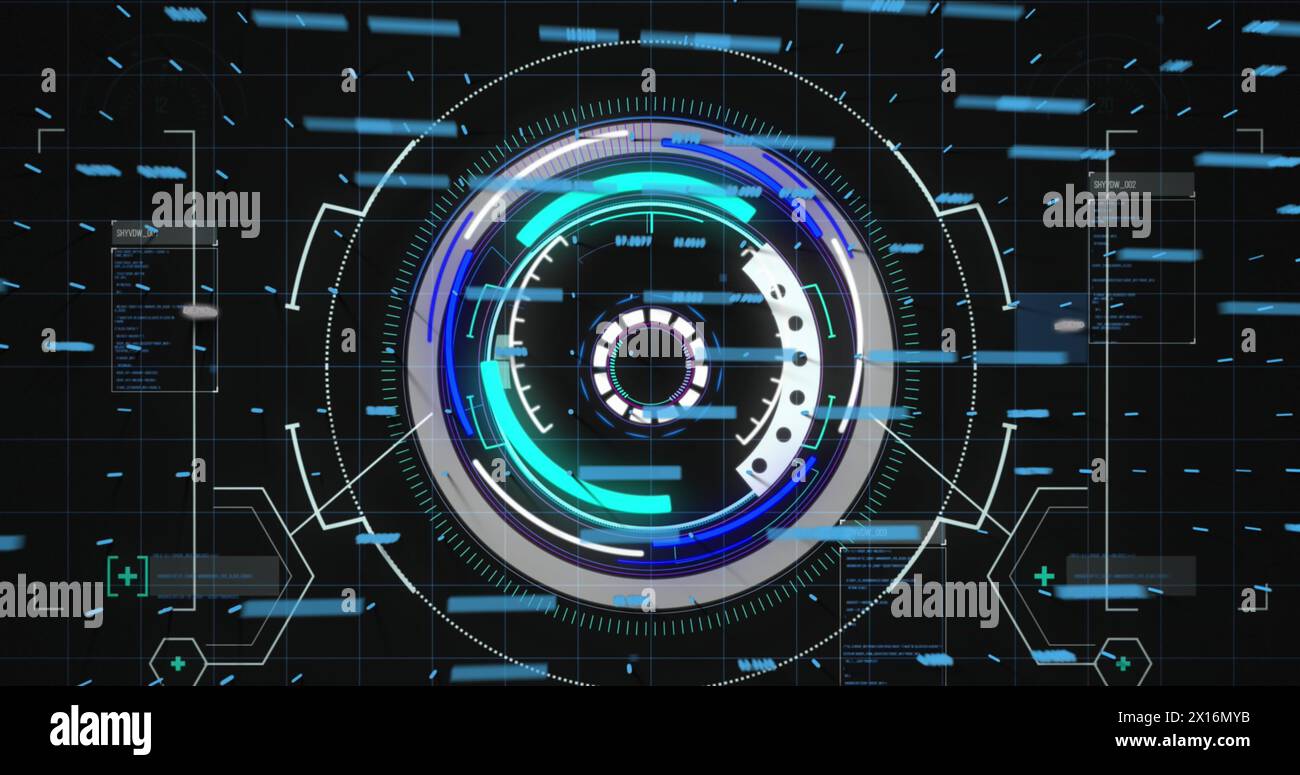 Image of digital interface with scan scoping over black background Stock Photo - Alamy