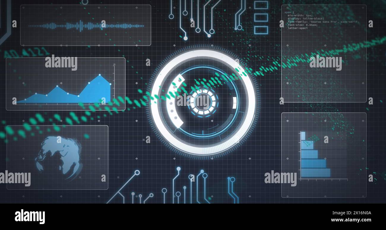 Image of digital interface with scan scoping over black background Stock Photo - Alamy