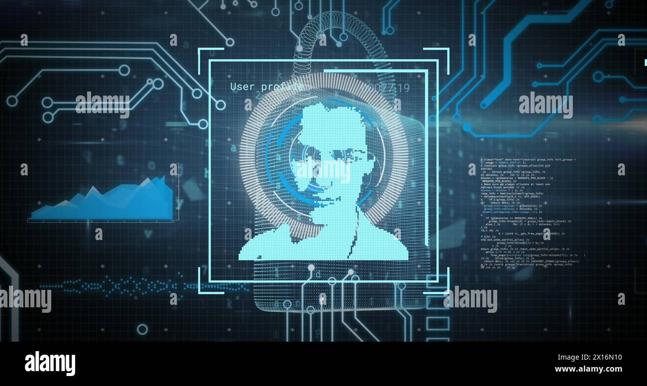 Image of digital interface with scan scoping over dark background Stock Photo - Alamy