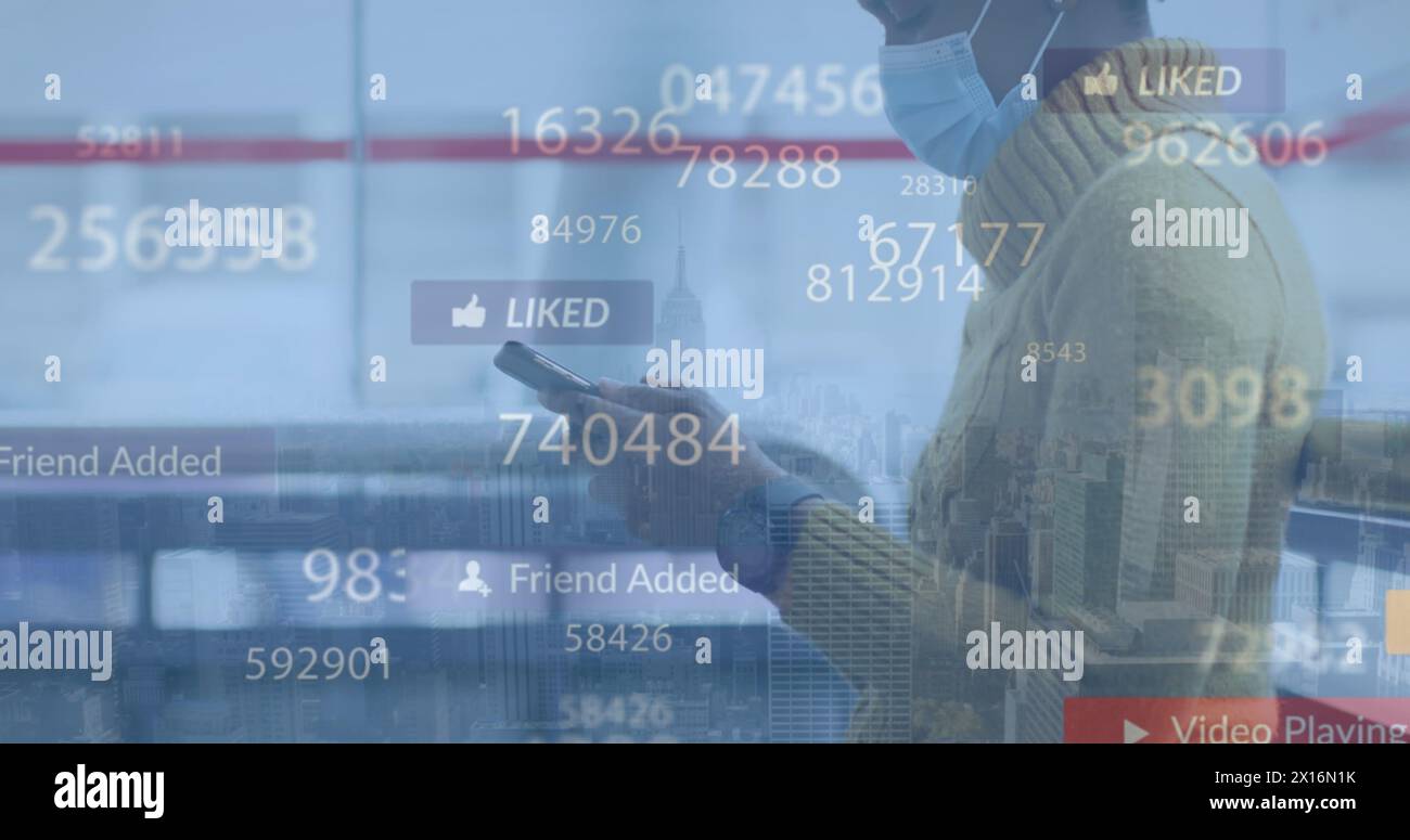 Social media counters and notifications over african american woman ...