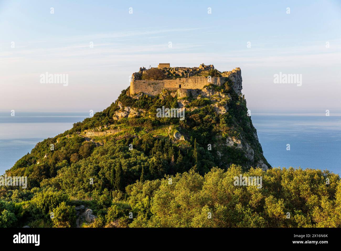 Front view of a Byzantine Angelokastro castle on the island of Corfu ...