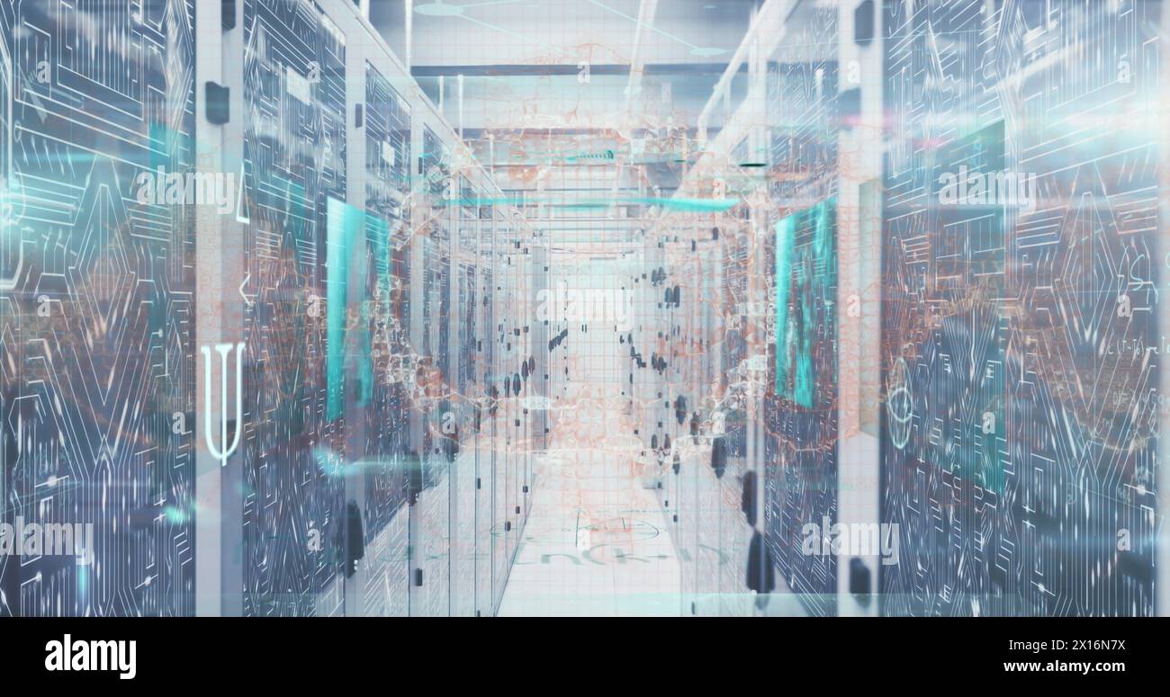 Image of human brain spinning and microprocessor connections over ...