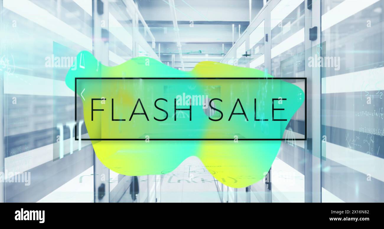 Image of flash sale text over gradient banner and light trails against ...