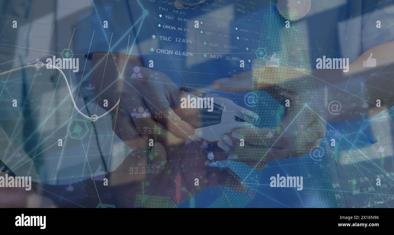 Image of financial data processing over delivery man loading connections Stock Photo - Alamy