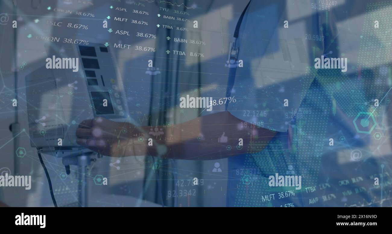 Image of financial data processing over delivery man loading connections Stock Photo - Alamy