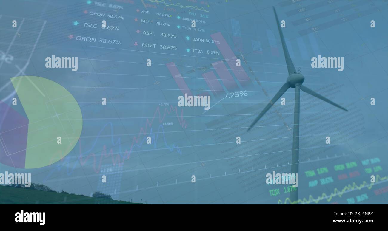 Image of financial data processing over wind turbine Stock Photo - Alamy