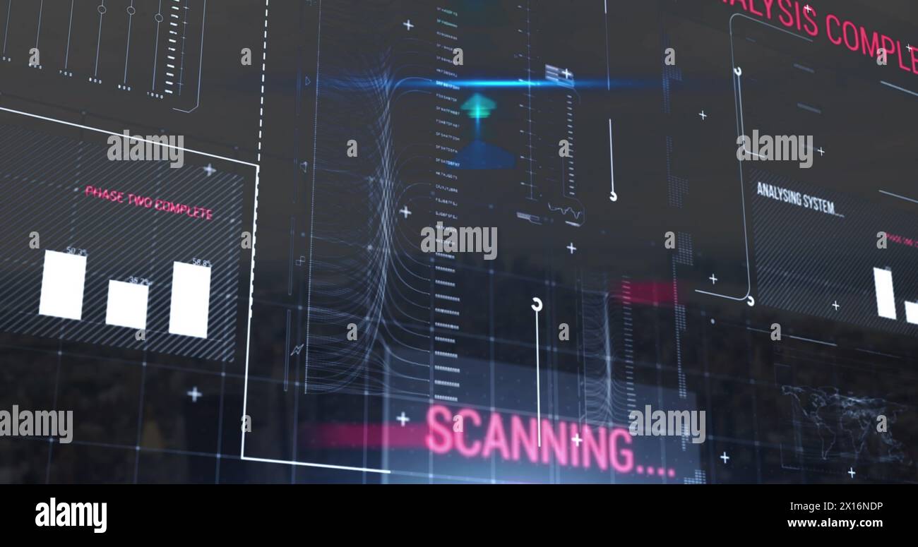 Image of data processing and shapes on black background Stock Photo - Alamy