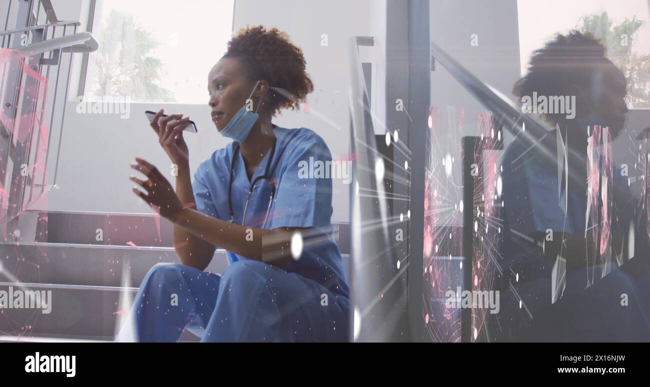 Image of network of connections over african american female doctor ...