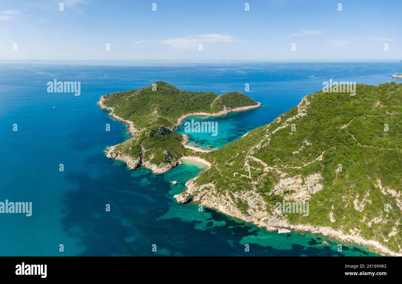 Aerial view of the Porto Timoni beach on the island of Corfu Stock ...