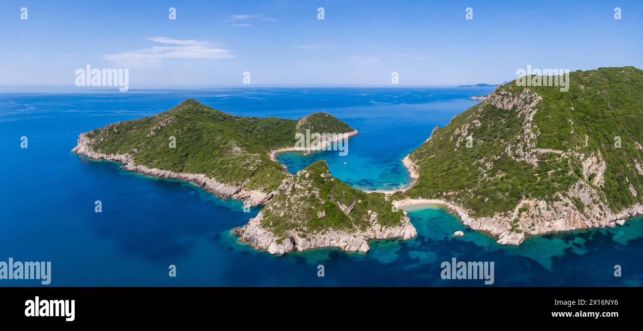 Aerial view of the Porto Timoni beach on the island of Corfu Stock ...