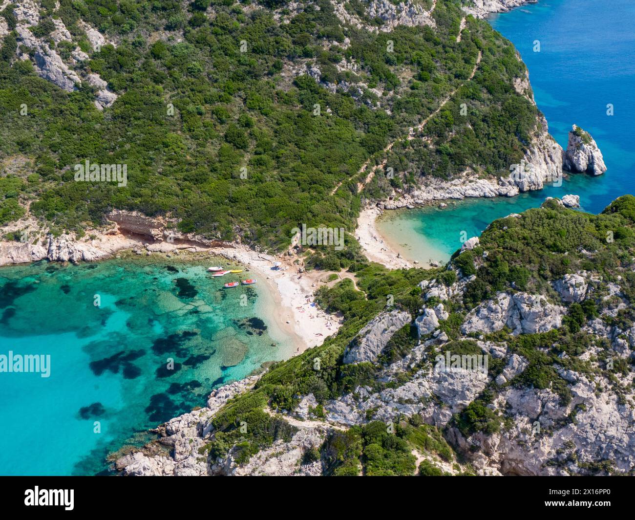 Aerial view of the Porto Timoni beach on the island of Corfu Stock ...