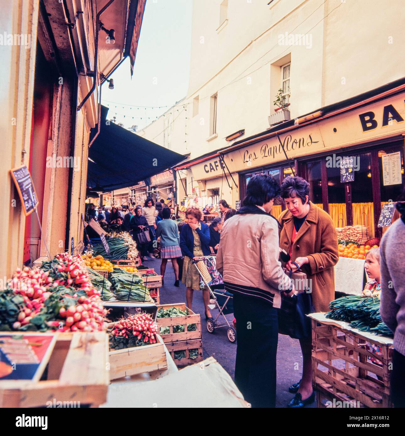 Rue Mouffetard in the 70s street market in Paris France Stock Photo - Alamy