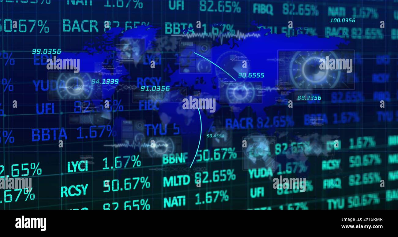 Image of data processing over world map Stock Photo - Alamy