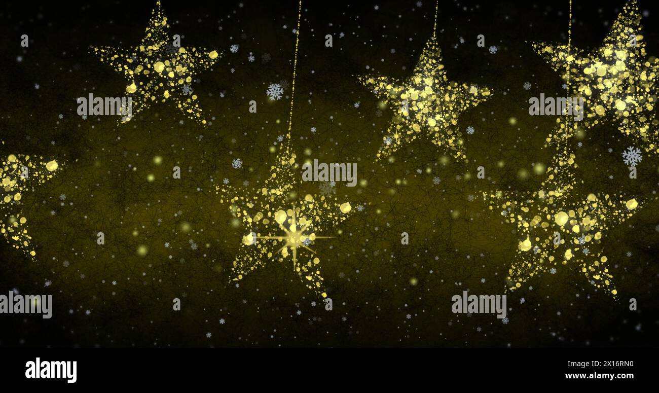 Image of lights floating over golden stars on gold background Stock ...