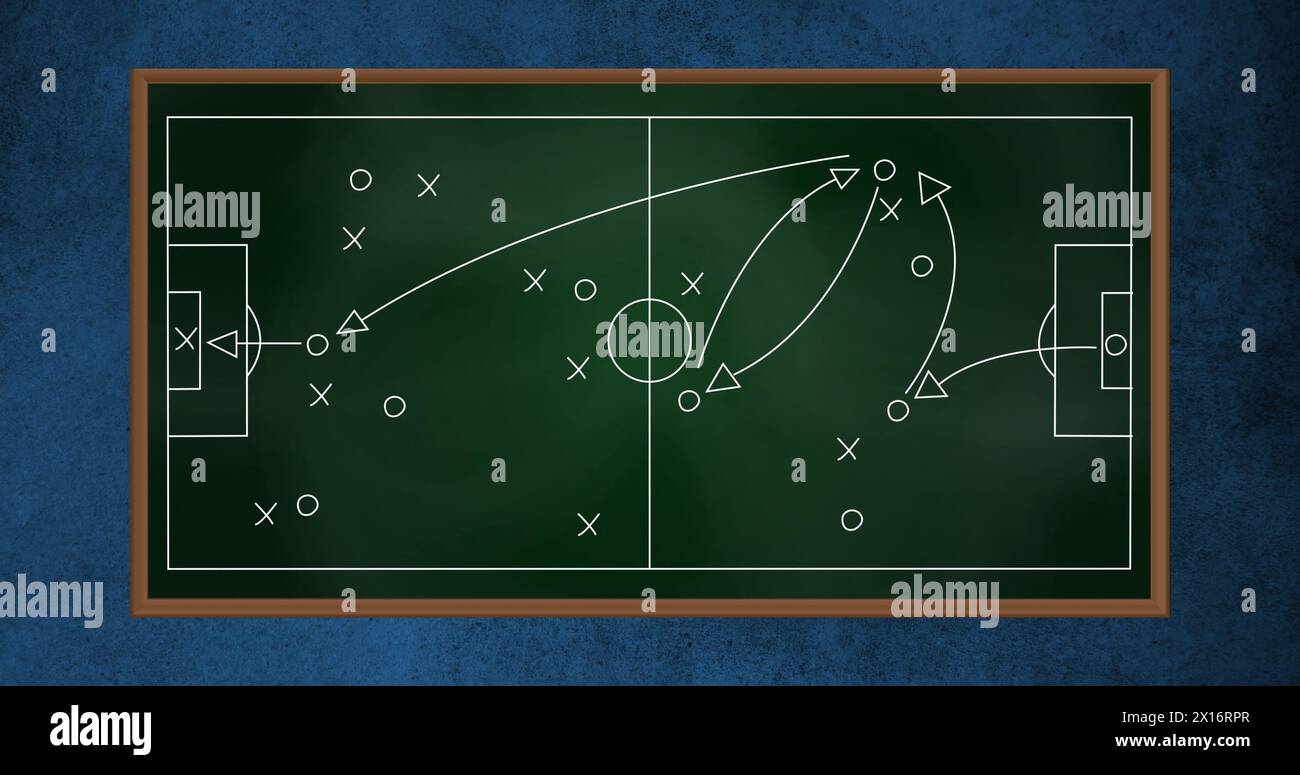 Image of game plan on green board over blue background Stock Photo - Alamy