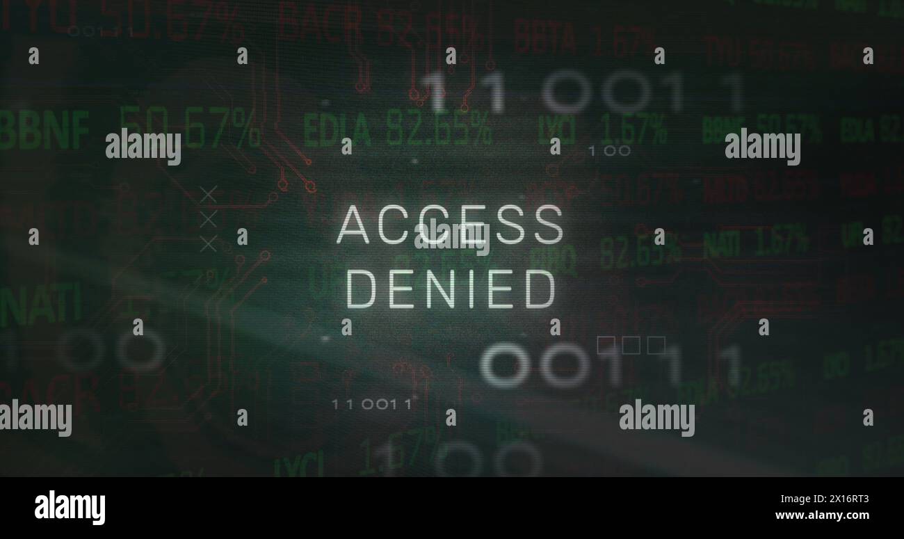 Image Of Access Denied Text X Symbol Binary Codes Circuit Board Texture Over Trading Board