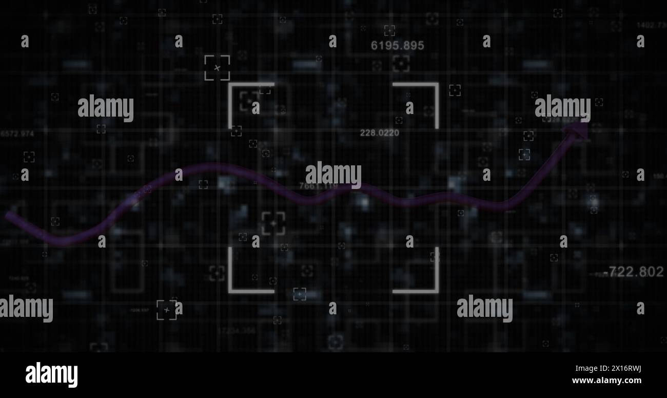 Image of purple glitch statistics and financial data processing over ...