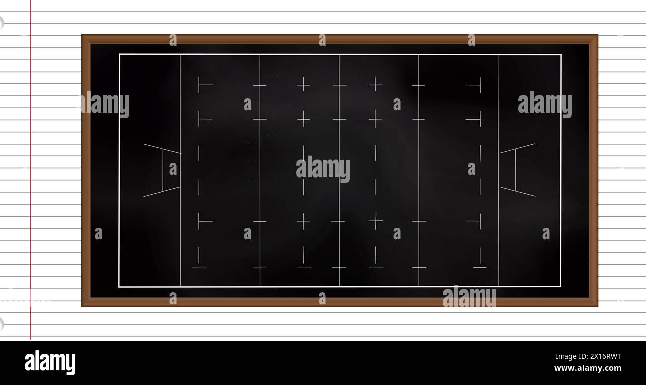 Image of game plan on black board over white background. Global sport ...