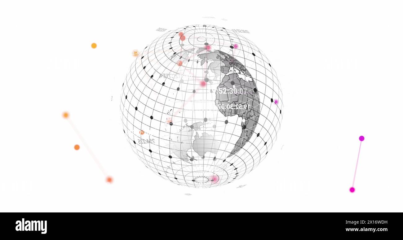 Image of digital image of network of connections on white background ...