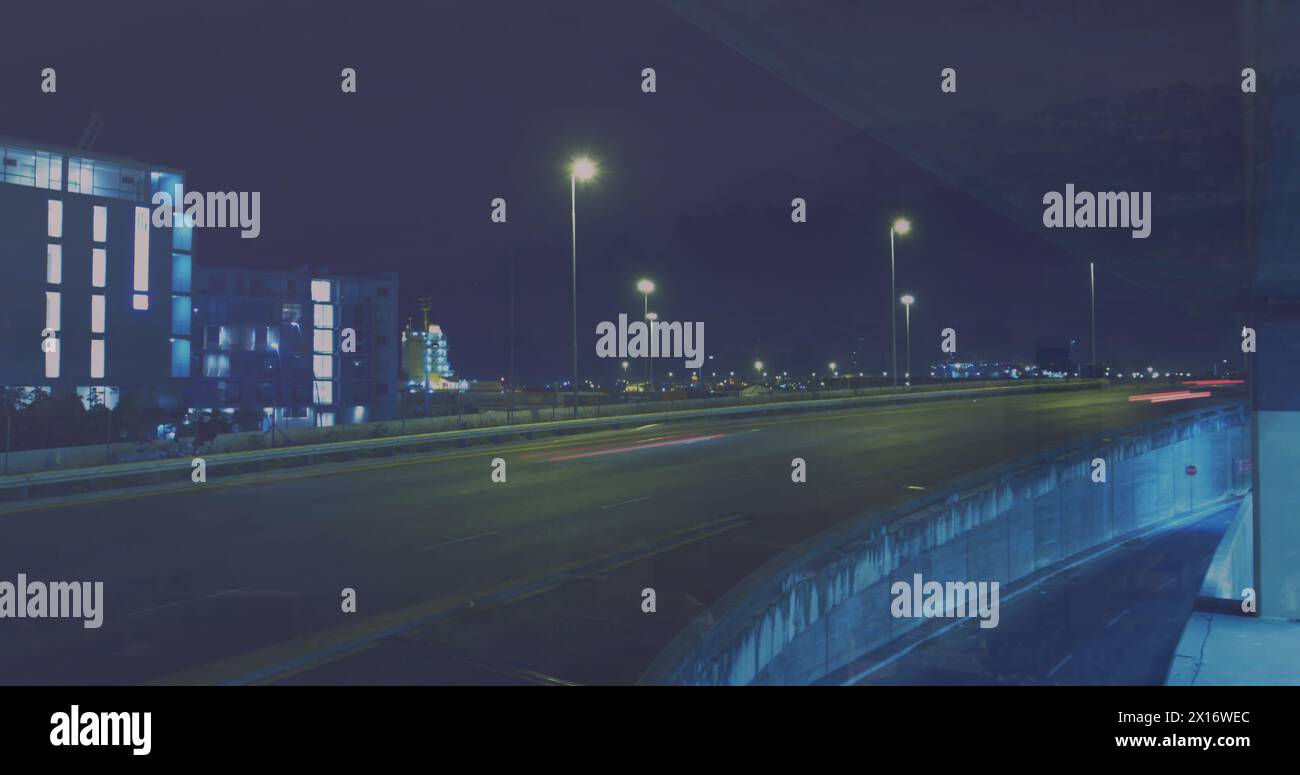 Image of stock market data processing against night city traffic Stock ...