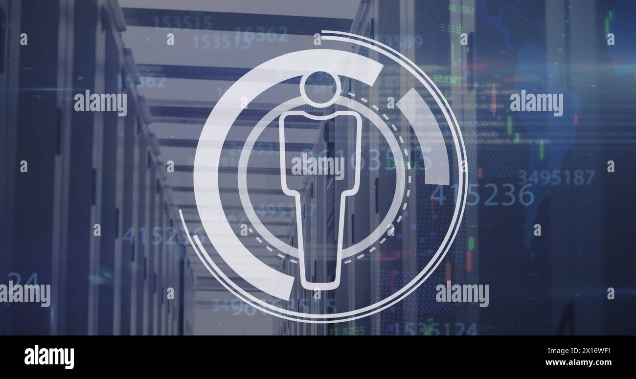 Image of data processing and human icon over server room Stock Photo ...