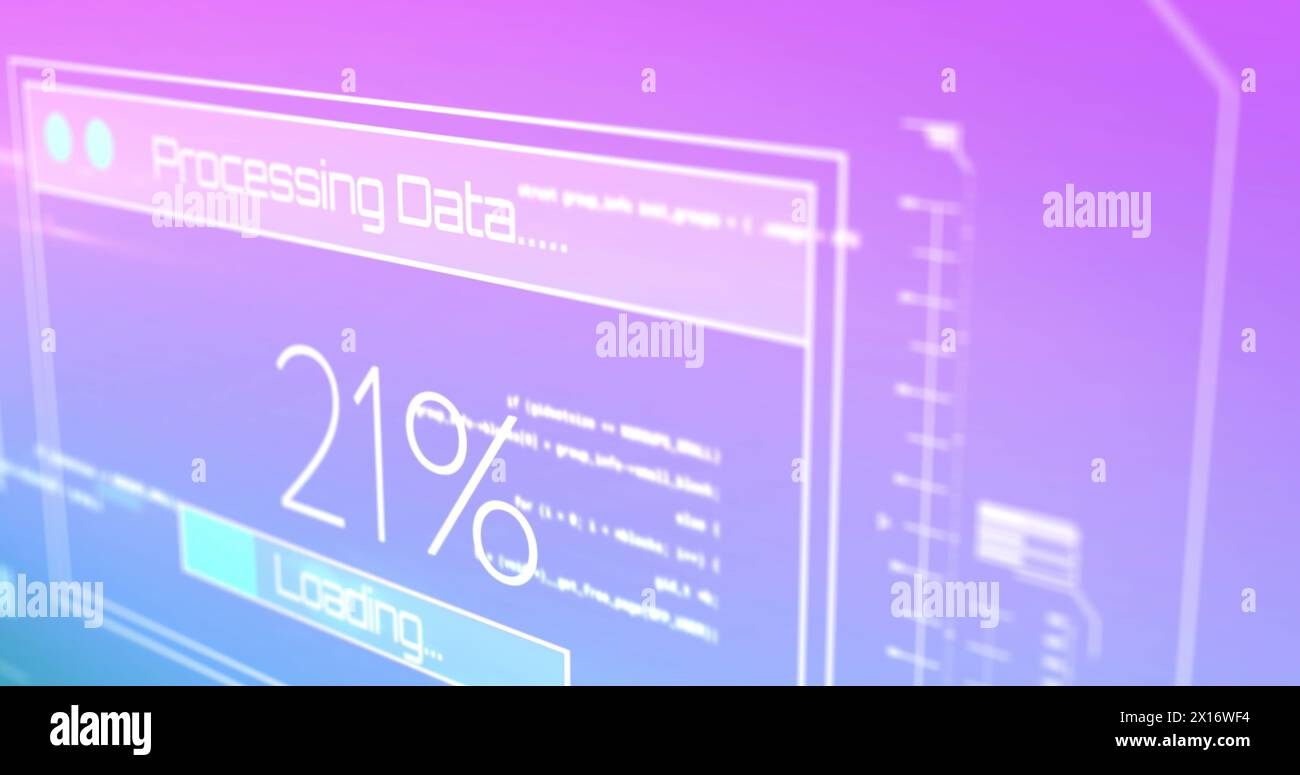 Image of interface with data processing against purple gradient ...