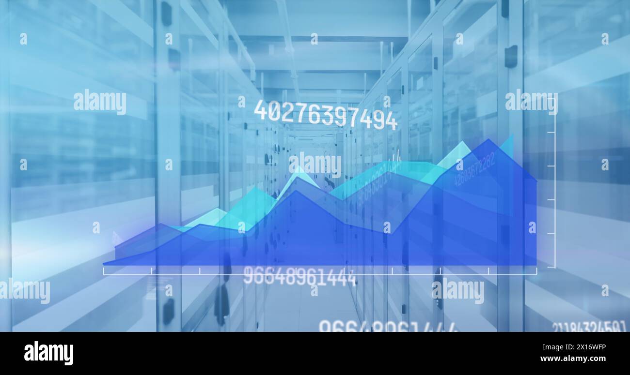 Image of data processing and white lines over server room Stock Photo ...