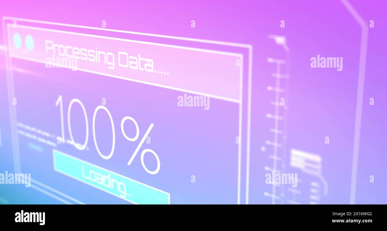 Image of interface with data processing against purple gradient ...