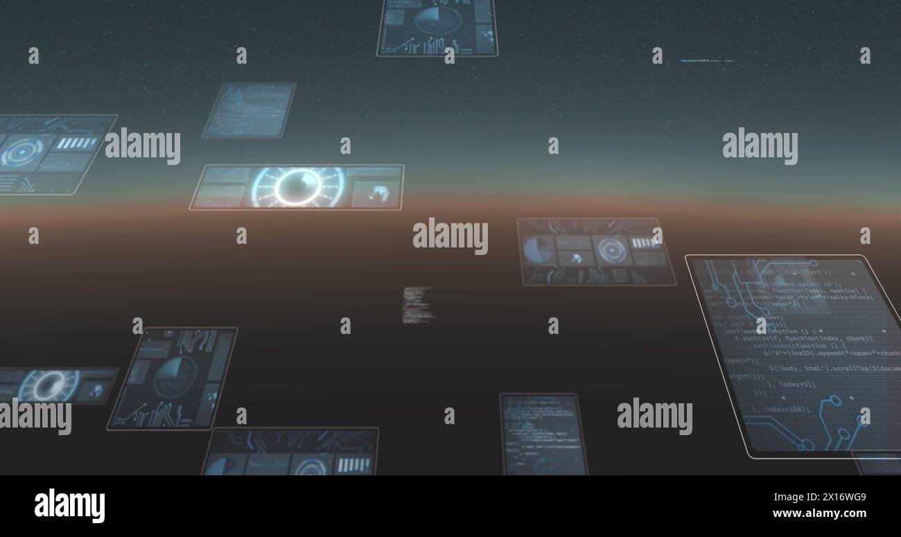 Image of round scanners and data processing against grey background Stock Photo - Alamy