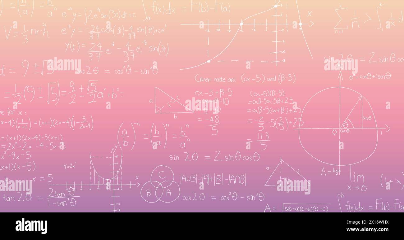 Image of mathematical equations floating against pink gradient ...