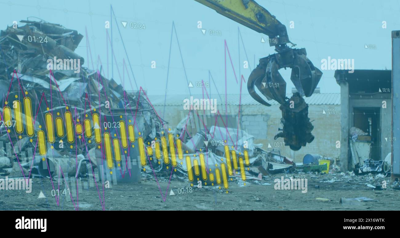 Image of data processing over machines segregating waste at rubbish ...