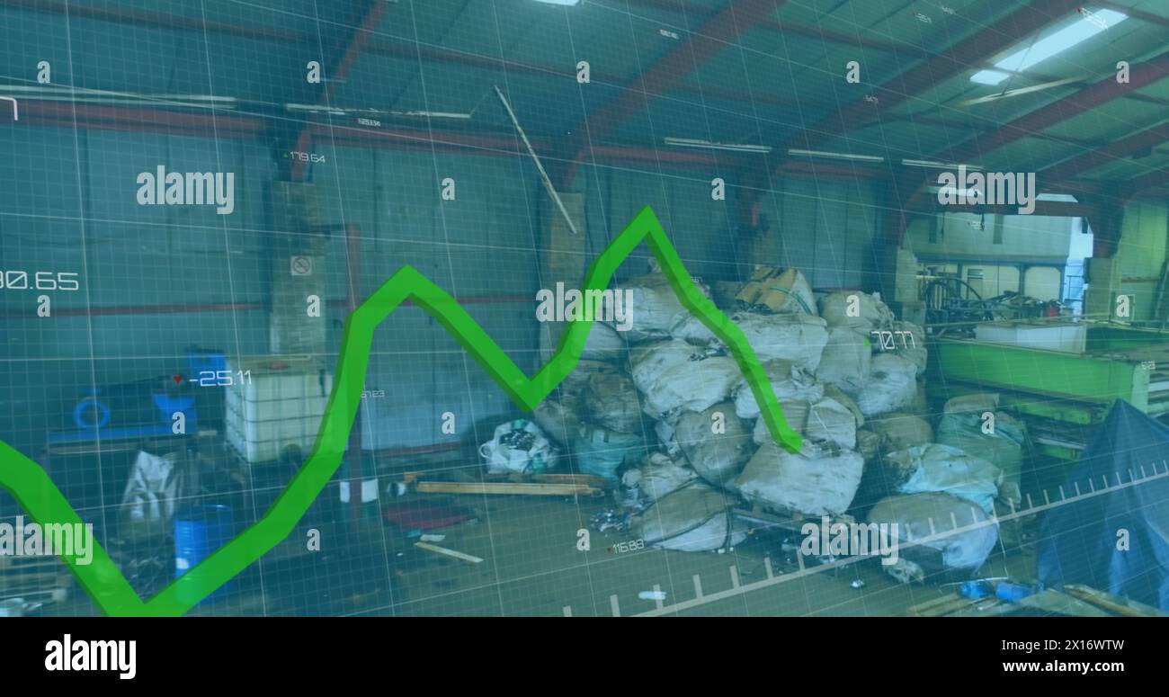 Image of financial data processing over waste in warehouse Stock Photo ...