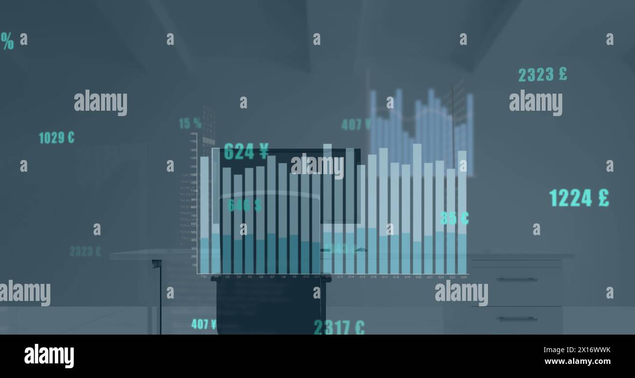 Image of statistical data processing against office desk Stock Photo ...