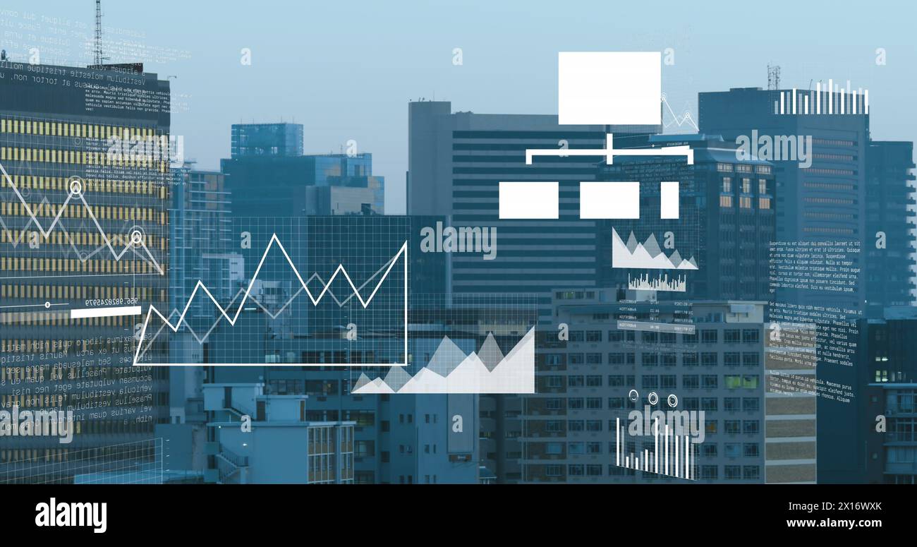Image of financial data processing over cityscape Stock Photo - Alamy