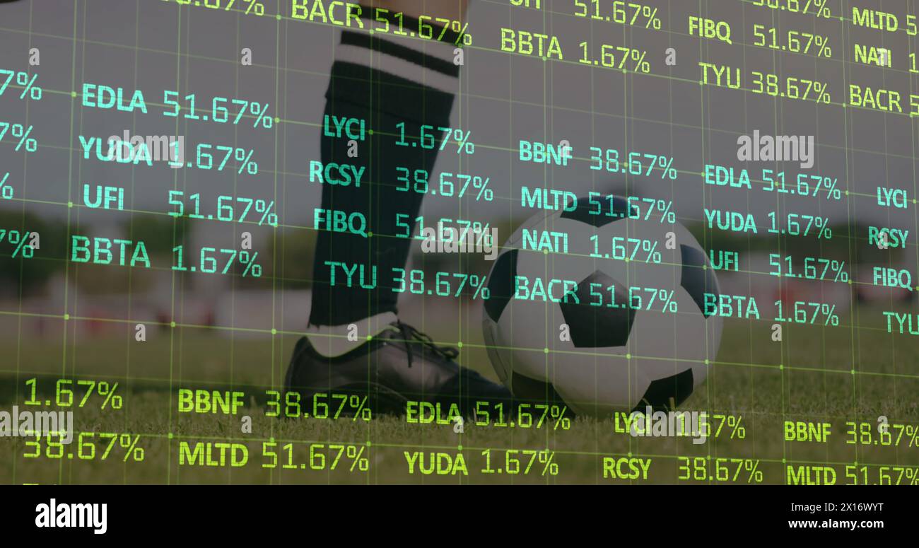 Image of financial data processing over caucasian football player Stock ...