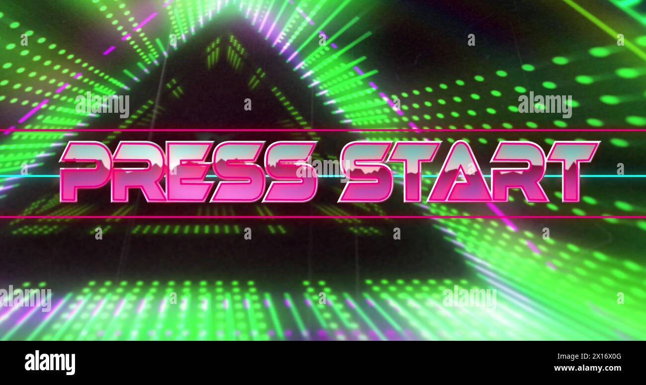 Image of press start text banner against neon abstract shapes in ...