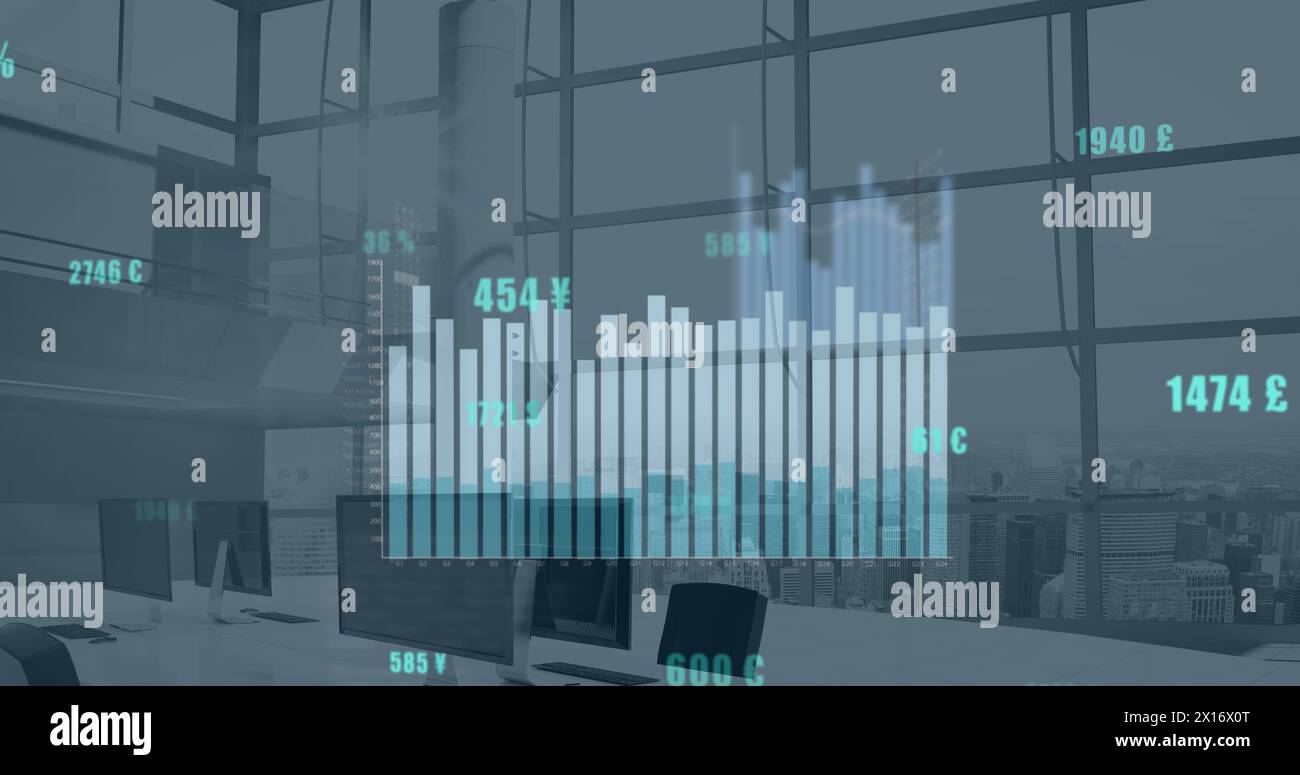 Image of statistical data processing against empty office Stock Photo ...