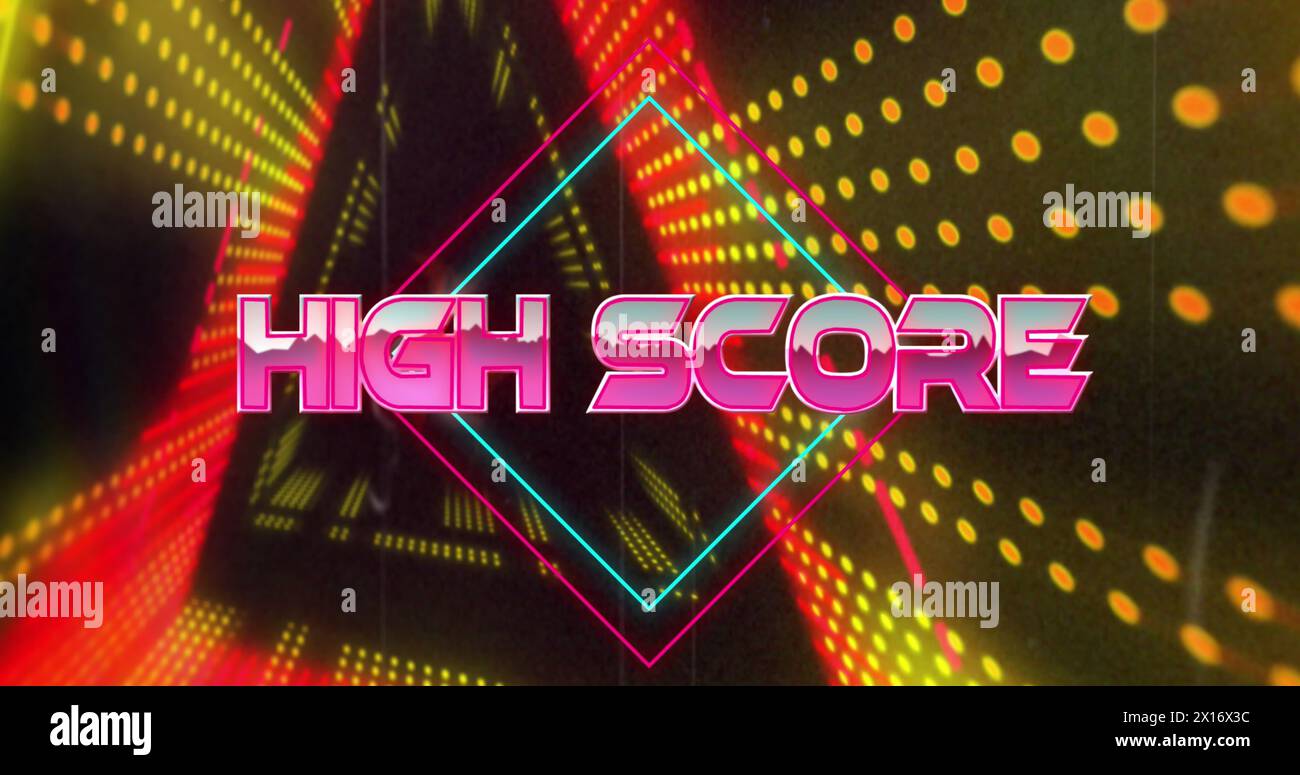 Image of high score text banner against neon abstract shapes in ...