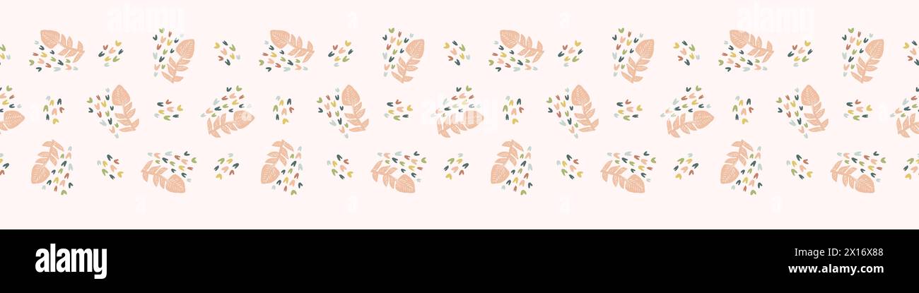 Modern vector border with pretty pressed floral drawing motifs ...