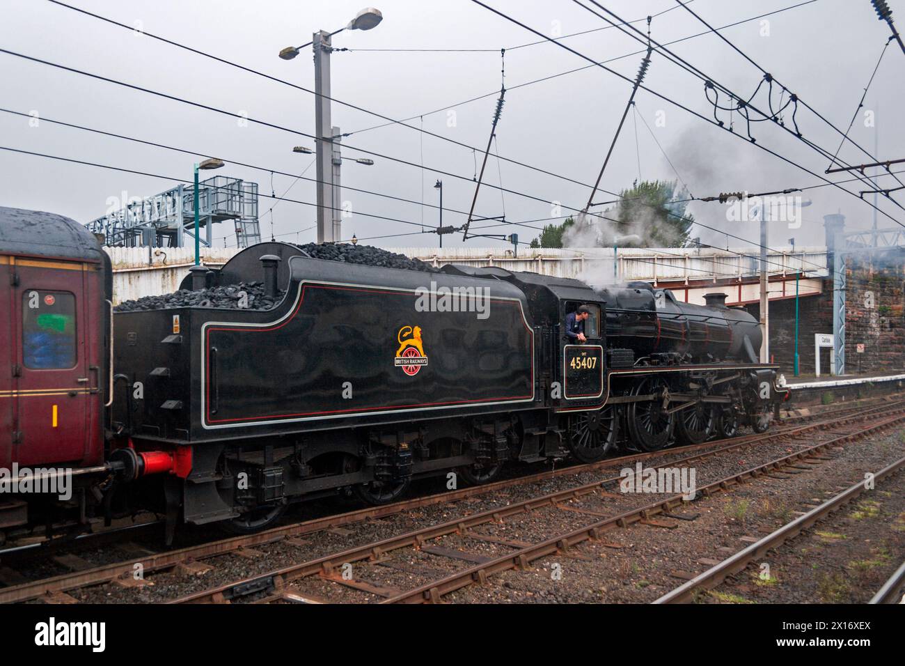Steam locomotive 45407 heading through Carlisle railway station. Monday ...