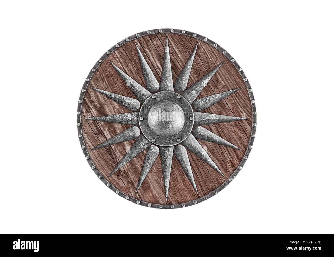 Old decorated wooden round shield isolated on white background Stock ...