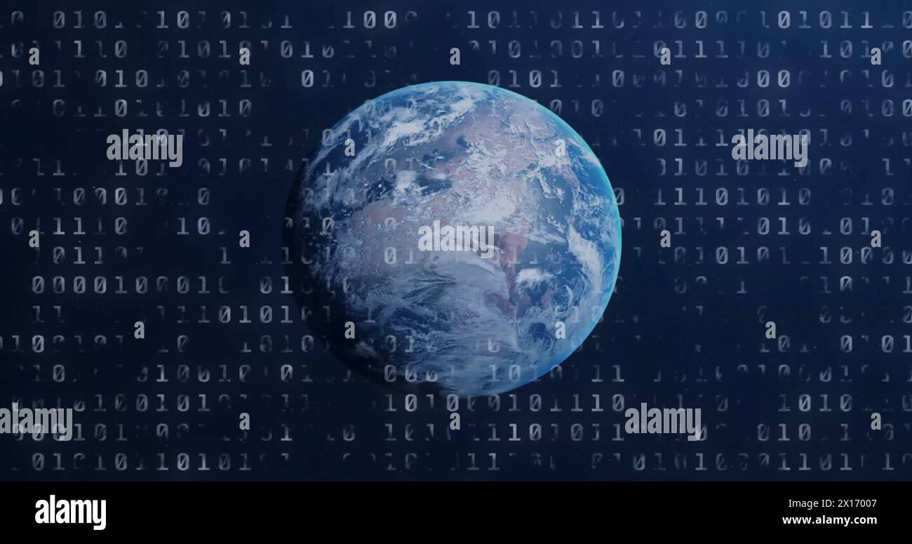 Image of diagrams and binary coding with globe over blue background Stock Photo - Alamy